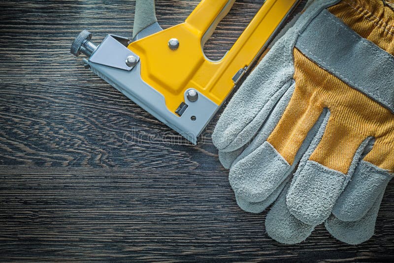 Construction Stapler Safety Gloves Top View Stock Image - Image of ...