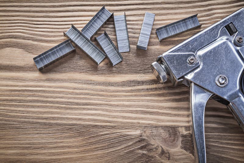 Construction Stapler Staples on Wooden Board Top View Stock Image ...