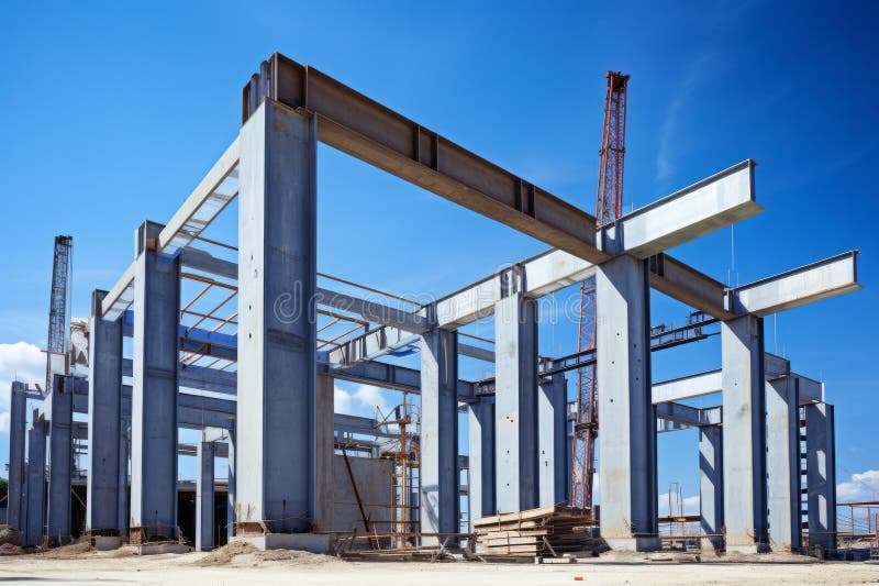 Construction of the Steel Building, Pillars Using Stock Photo - Image ...