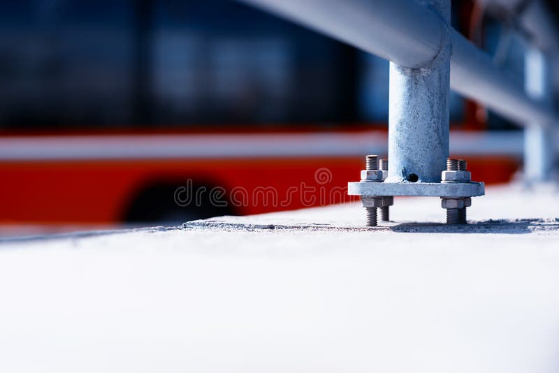 Steel Connection of Two Red Beams on Bolts. Angular Connection of ...