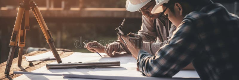 Construction & Structure Concept of Engineer Working, Drawing on ...