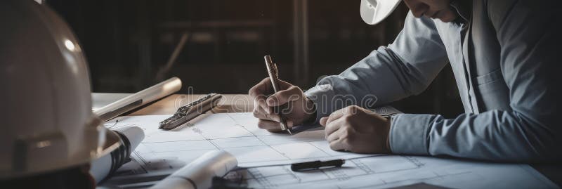Construction & Structure Concept of Engineer Working, Drawing on ...