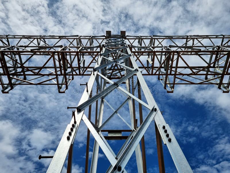 Steel Structure of High Voltage Take-off Tower on the Blue Sky ...