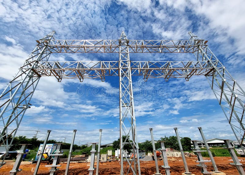 Steel Structure of High Voltage Take-off Tower and Switchyard Area on ...