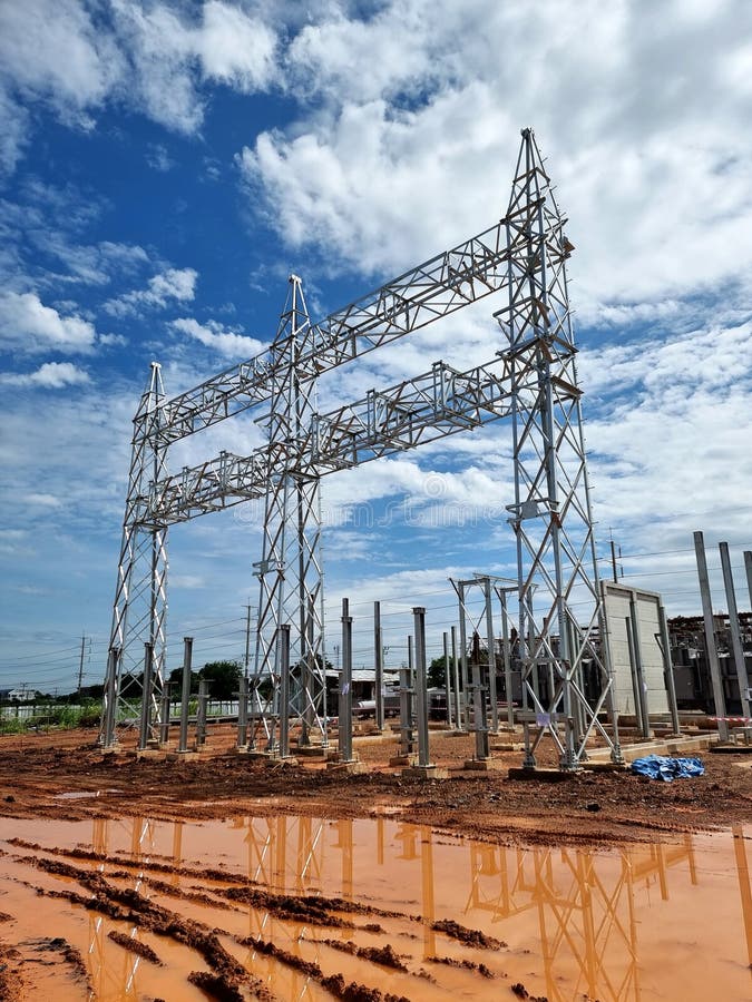 Construction of Substation: Steel Structure of High Voltage Take-off ...