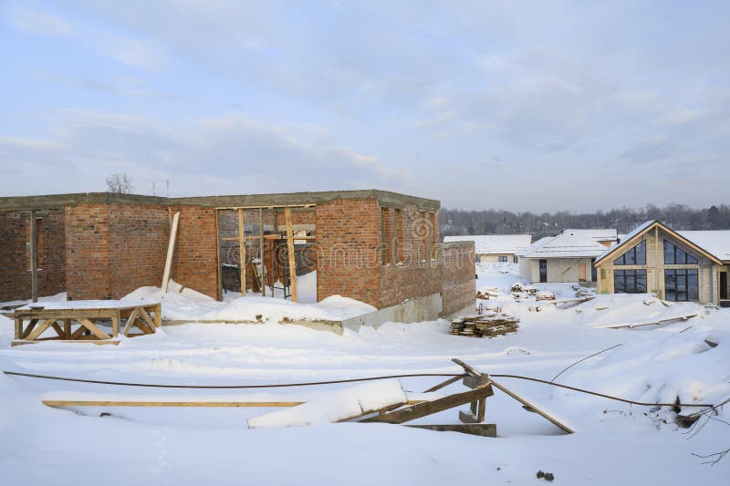 Construction Suburban Brick House Snowy Plot Winter Stock Photos - Free ...