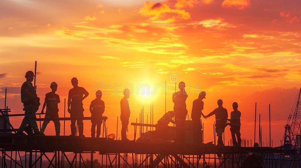 Construction at Sunset, Labor Day and the Importance of Workers Stock ...