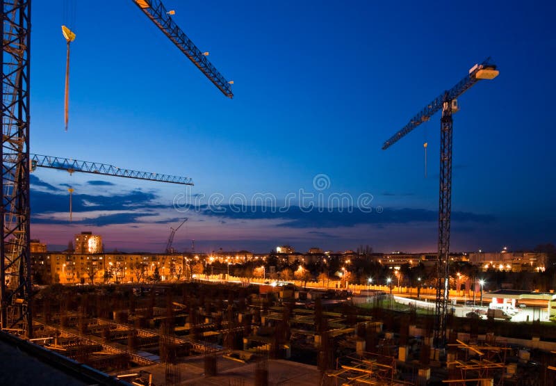 Construction after the Sunset Stock Photo - Image of site, industrial ...
