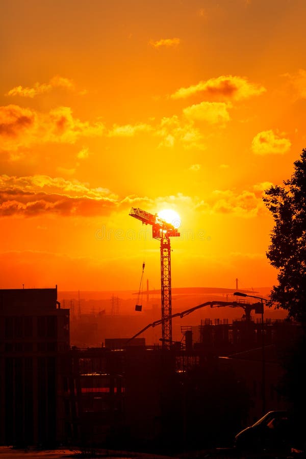 Construction on sunset stock photo. Image of crane, bright - 47747314