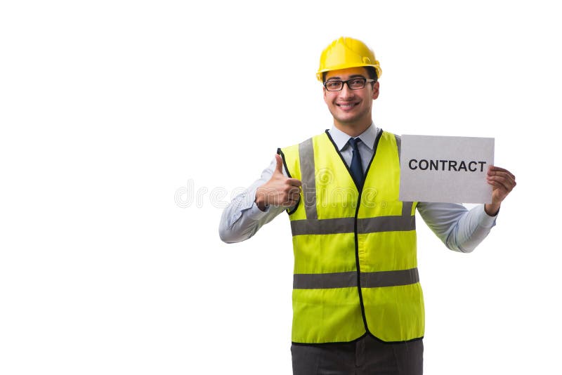 Construction Supervisor with Contract Isolated on White Backgrou Stock ...