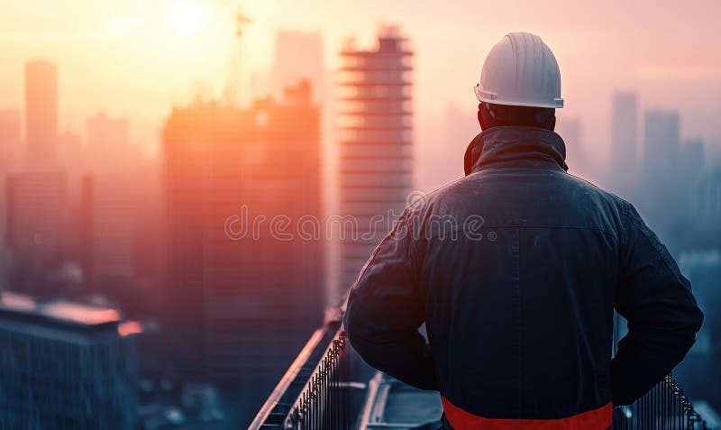 A Construction Supervisor Oversees Urban Development during a Vibrant ...
