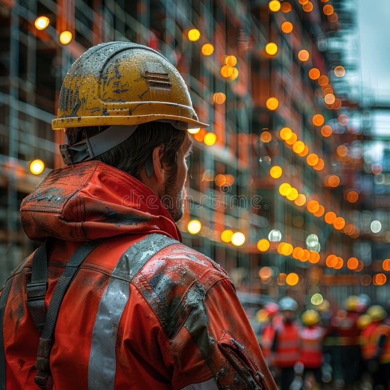 Construction Supervisor Worker Standing Seen from Behind Wearing a ...