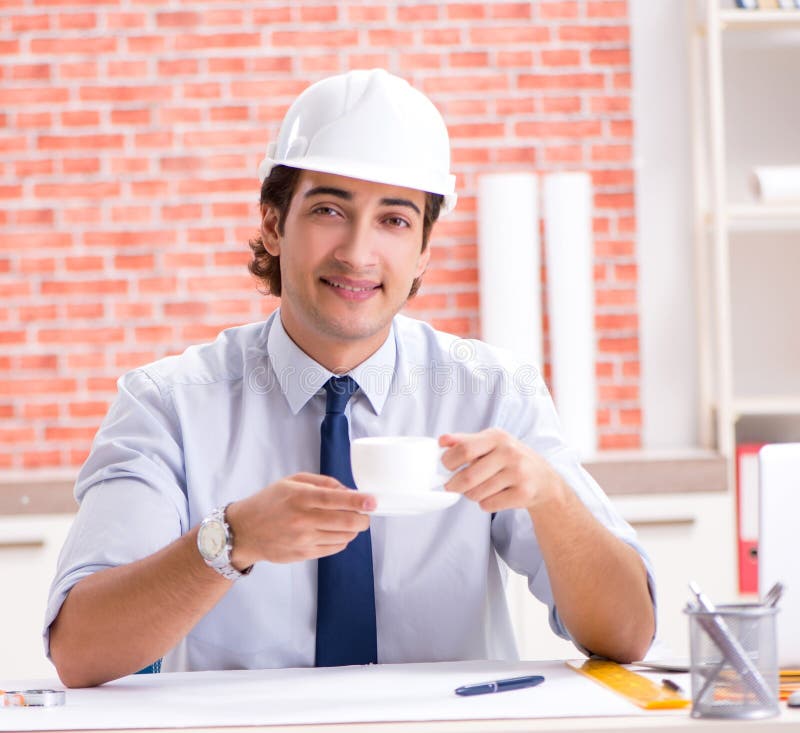 Construction Supervisor Working on Blueprints Stock Image - Image of ...