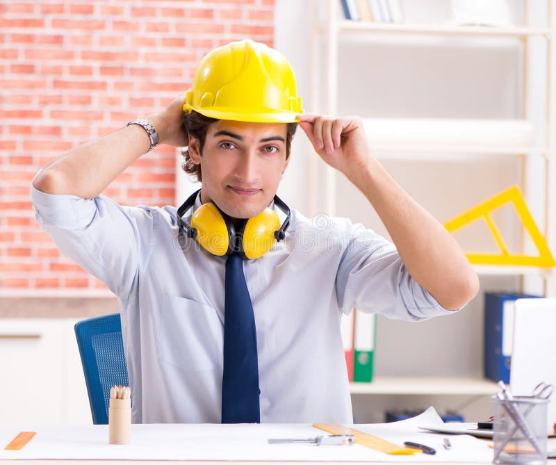 Construction Supervisor Working on Blueprints Stock Image - Image of ...