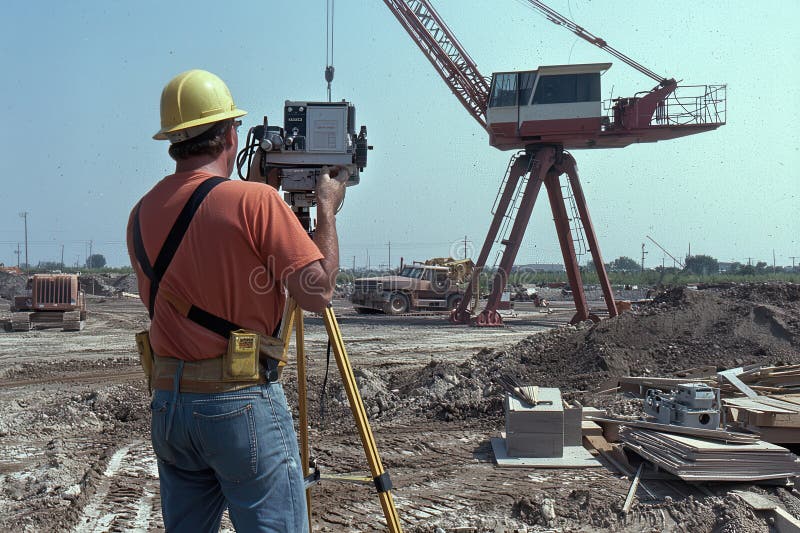 Construction Surveyor Utilizing Total Station Equipment at Active ...