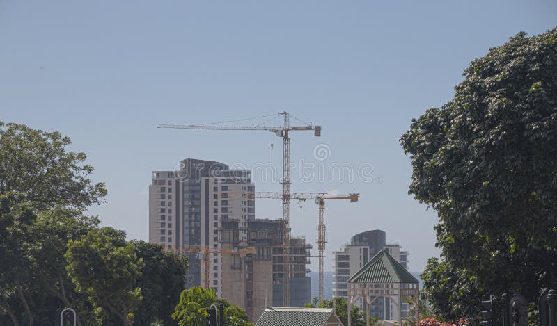Construction of Tall Buildings Viewed through Trees Stock Image - Image ...