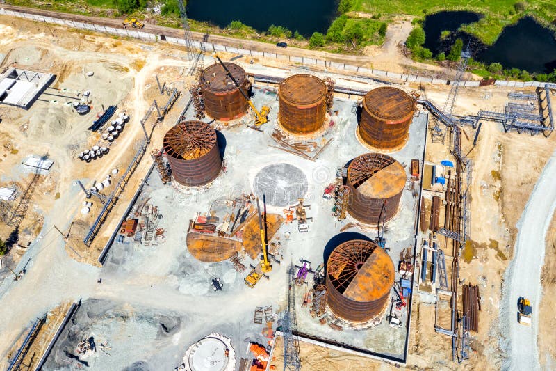 Construction of Tank for an Oil Storage by Sheet Assembly. View from ...