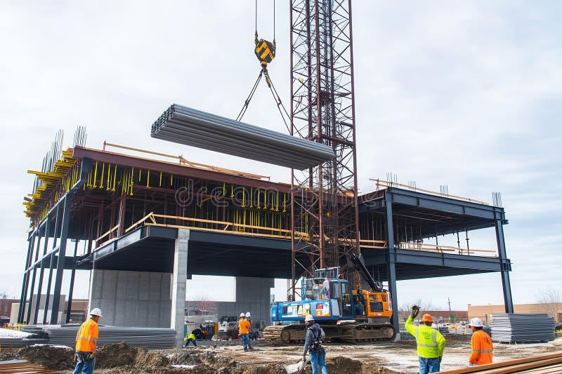Construction Team Coordinates Tower Crane Operations for Heavy Material ...
