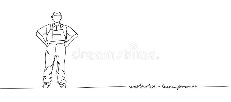 Construction Team Foreman, Builder in Working Uniform One Line Art ...