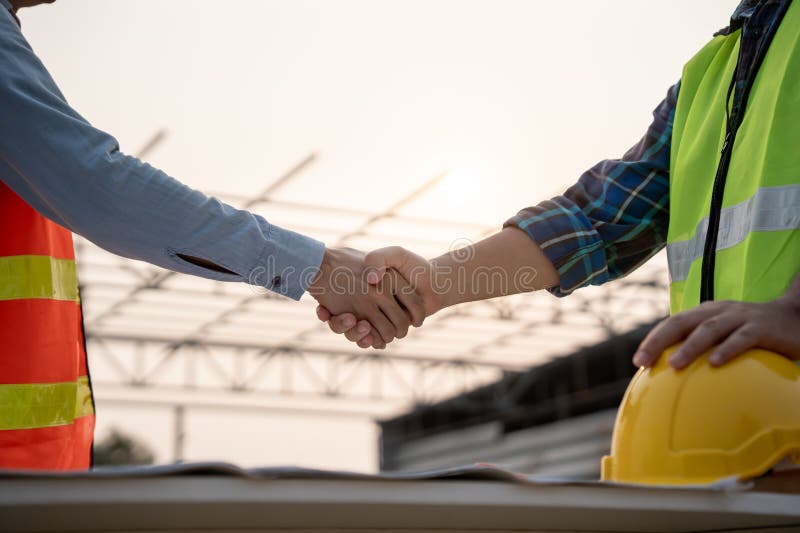 Construction Team Hands Shaking Greeting Start Up Plan New Project ...