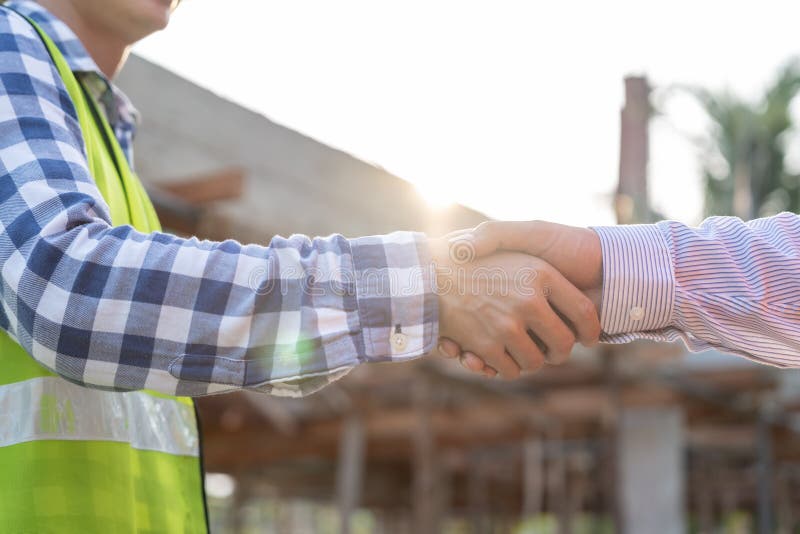 Construction Team Hands Shaking Greeting Start Up Plan New Project ...
