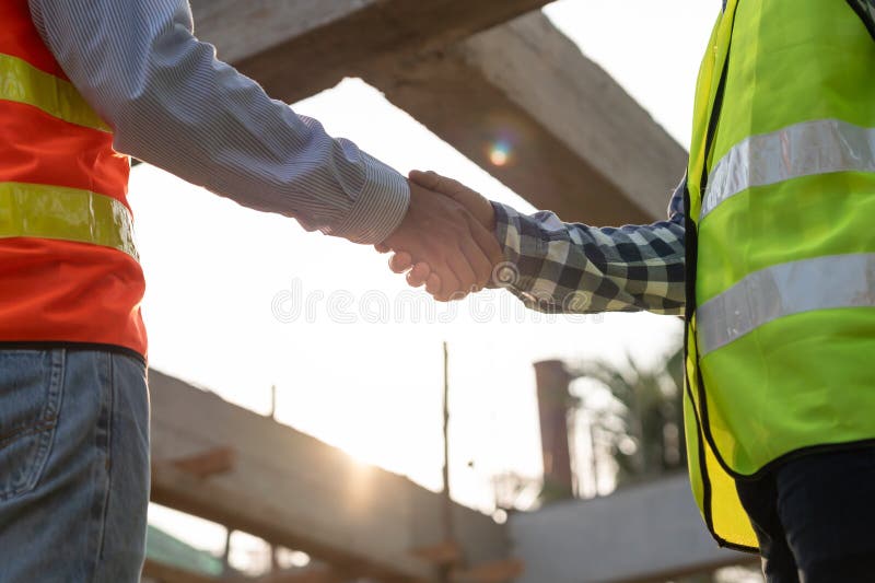 Construction Team Hands Shaking Greeting Start Up Plan New Project ...