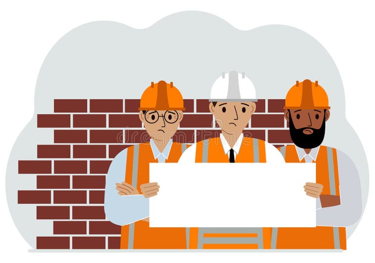 Construction Team Holding a White Sheet of Paper for Text. Brickwork ...