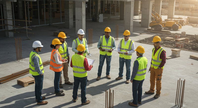 Construction Team Meeting on Work Site Stock Illustration ...