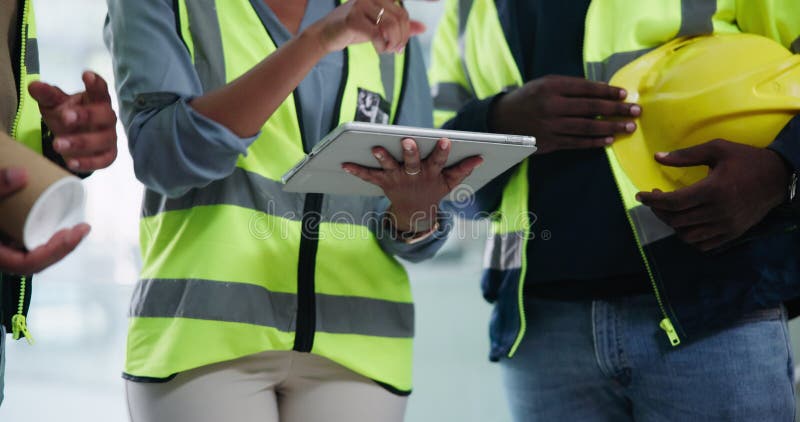 Construction, Team and Tablet with People Hands Planning and Civil ...