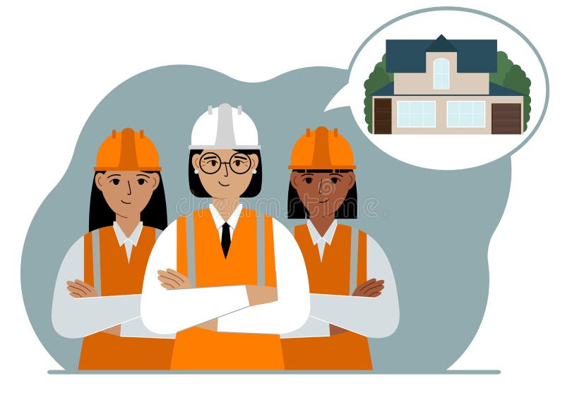 A Construction Team is Thinking about Building a House. Smiling Women ...