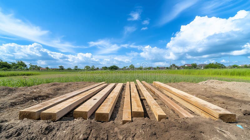 Construction Team at Work Installing Wooden Beams in a Bright Suburban ...