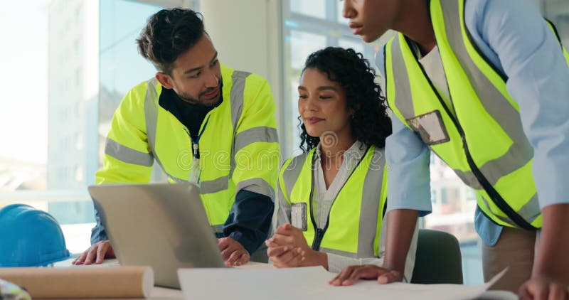 Construction, Teamwork and People on Laptop in Meeting for Design ...