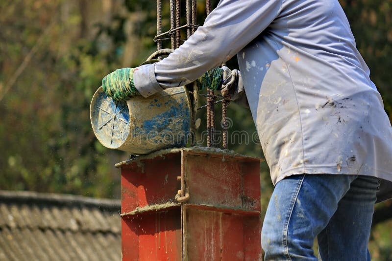 The Construction Technician is Working on the Casting of Concrete ...