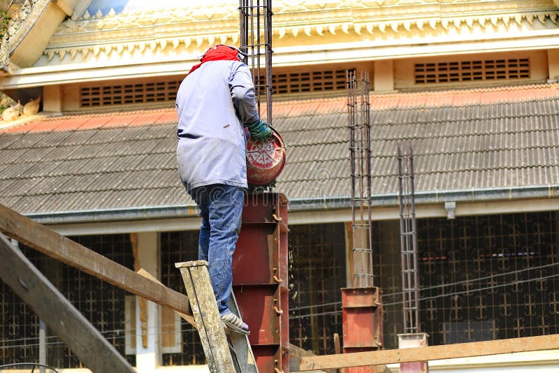The Construction Technician is Working on the Casting of Concrete ...