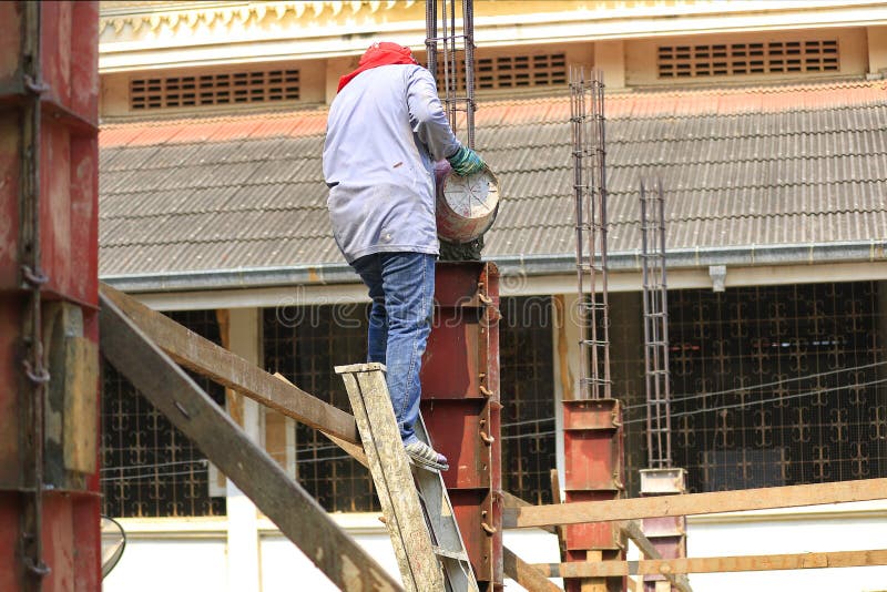 The Construction Technician is Working on the Casting of Concrete ...