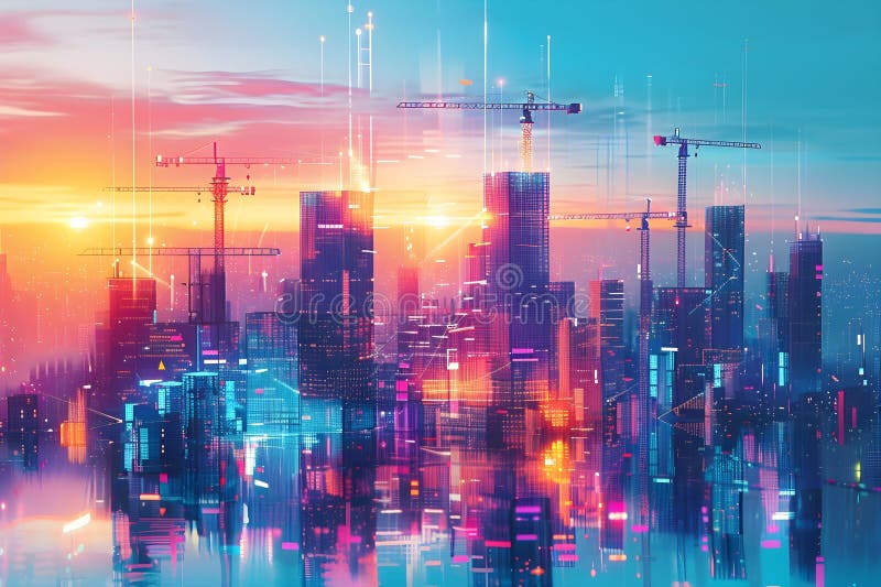 Construction and Technology, 3D Flat Design, Tilted Angle View of a ...