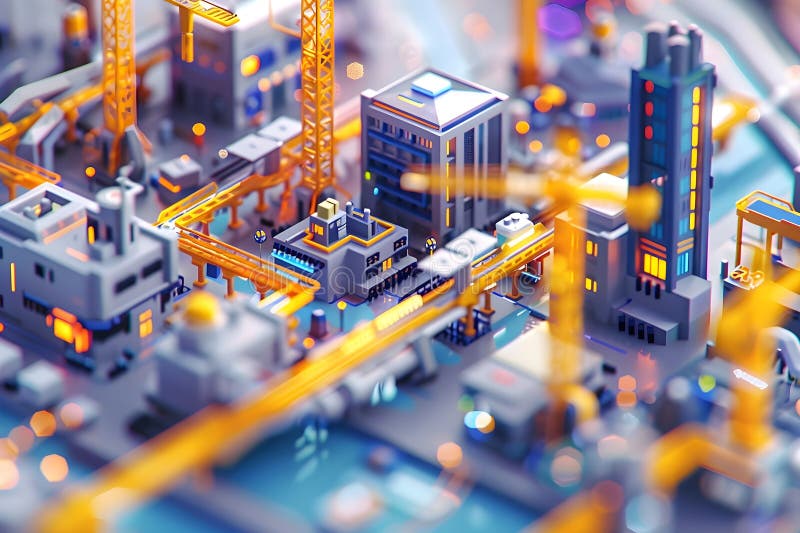 Construction and Technology, 3D Flat Design, Tilted Angle View of a ...