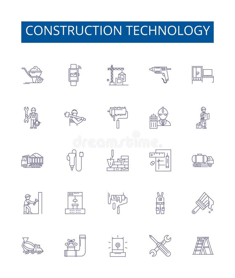 Construction Technology Line Icons Signs Set. Design Collection of ...
