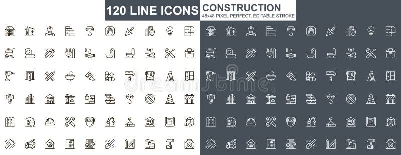 Construction Machinery Icon Set Thin Line Design Stock Illustrations ...