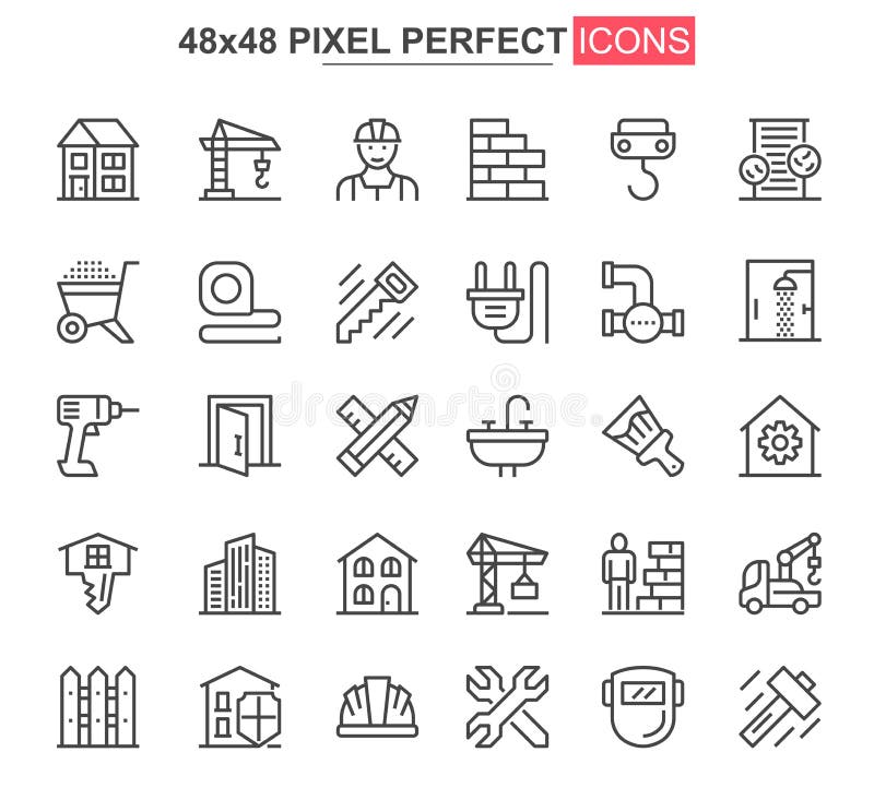 Construction Machinery Icon Set Thin Line Design Stock Illustrations ...
