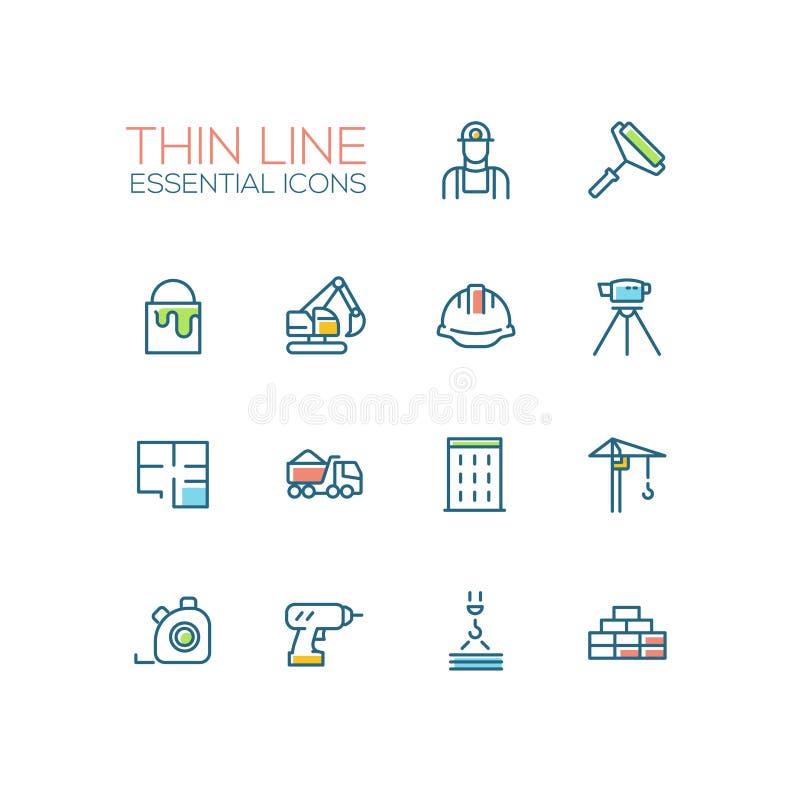Construction - Thin Single Line Icons Set Stock Vector - Illustration ... Construction - Thin Single Line Icons Set Stock Vector - Illustration ...