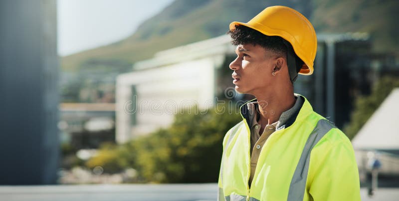 Construction, Thinking and Man on Building in City for Site Inspection ...