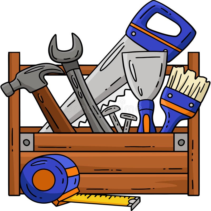 Construction Tool Box Cartoon Colored Clipart Stock Vector - Illustration of carpenter, cartoon ...