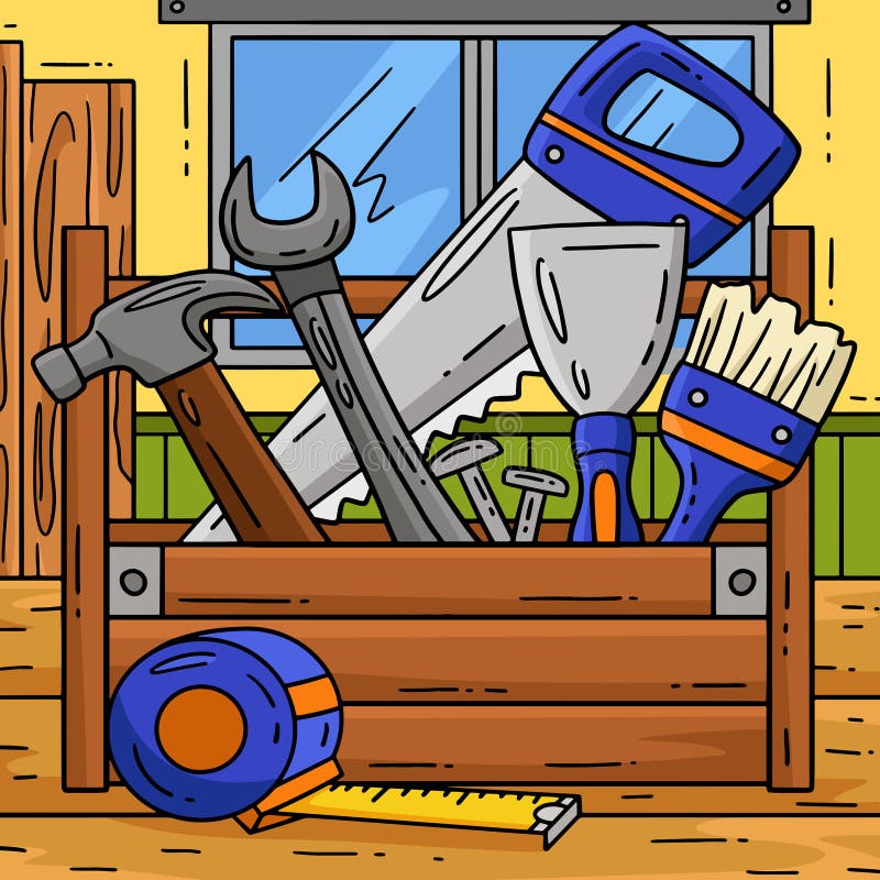 Construction Tool Box Colored Cartoon Illustration Stock Vector ...
