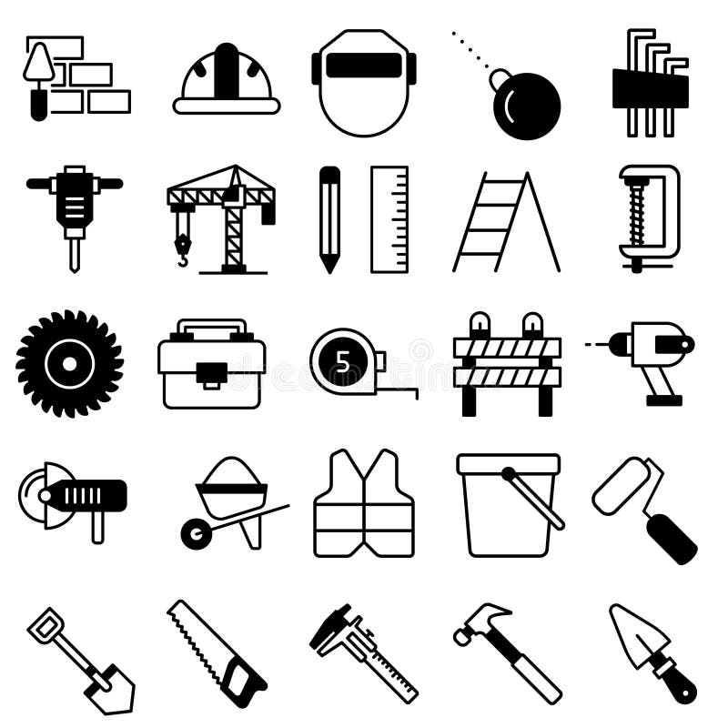 Construction Tool Icon Vector Set. Repair Illustration Sign Collection ...