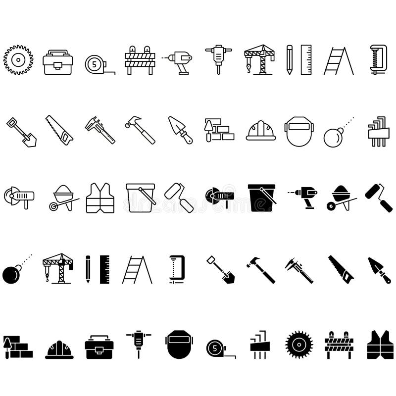 Construction Tool Icon Vector Set. Repair Illustration Sign Collection ...