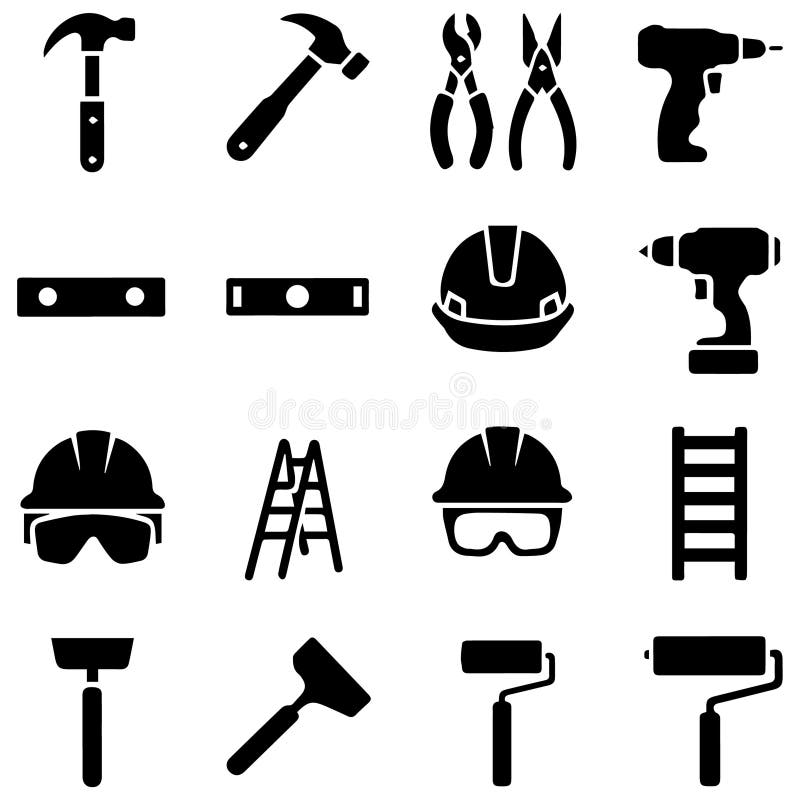 Construction Tool Icons in Silhouette Vector Design Stock Vector ...