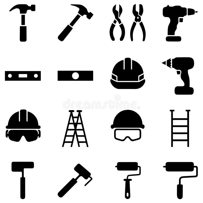 Construction Tool Icons in Silhouette Vector Design Stock Vector ...