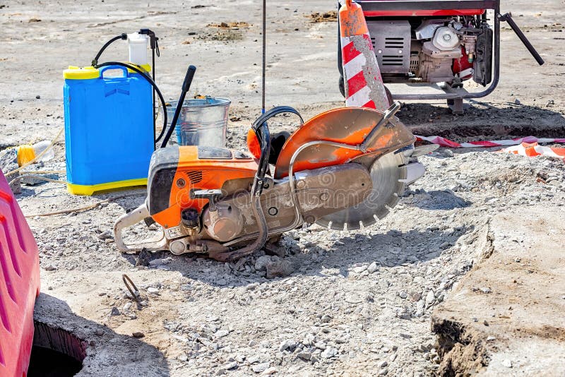 Construction Tools in Action at a Worksite Under the Bright Sun Stock ...
