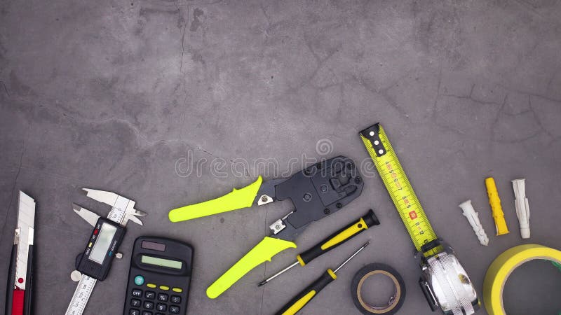 Construction Tools Appear on Bottom of Dark Theme. Stop Motion Stock ...